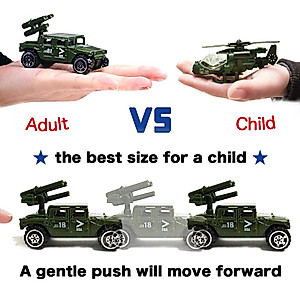 JQGT Diecast Military Vehicles Army Toy 6 in 1 Assorted Metal Model Cars Fighter Tank Attack Helicopter Panzer Playset for Kids Toddlers