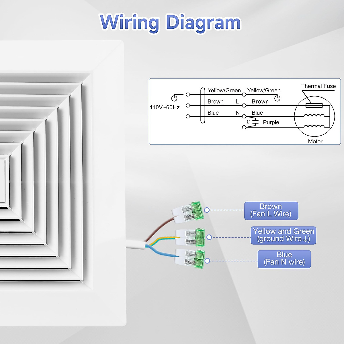 Fanspex Bathroom Ceiling Exhaust Fan, Household Bath Vent Ventilation Fan with 0.95 Sones Quiet Operation, 90 CFM, 4-in Duct, 25W Energy-Saving, 9.8"x9.8" (Installation Size 8.2"x8.2")