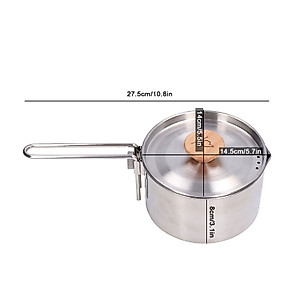 CHICIRIS 1000ml Camping Pot Stainless Steel Portable Outdoor Tea Coffee Pot with Detachable Handle for Picnic Hiking with Vent