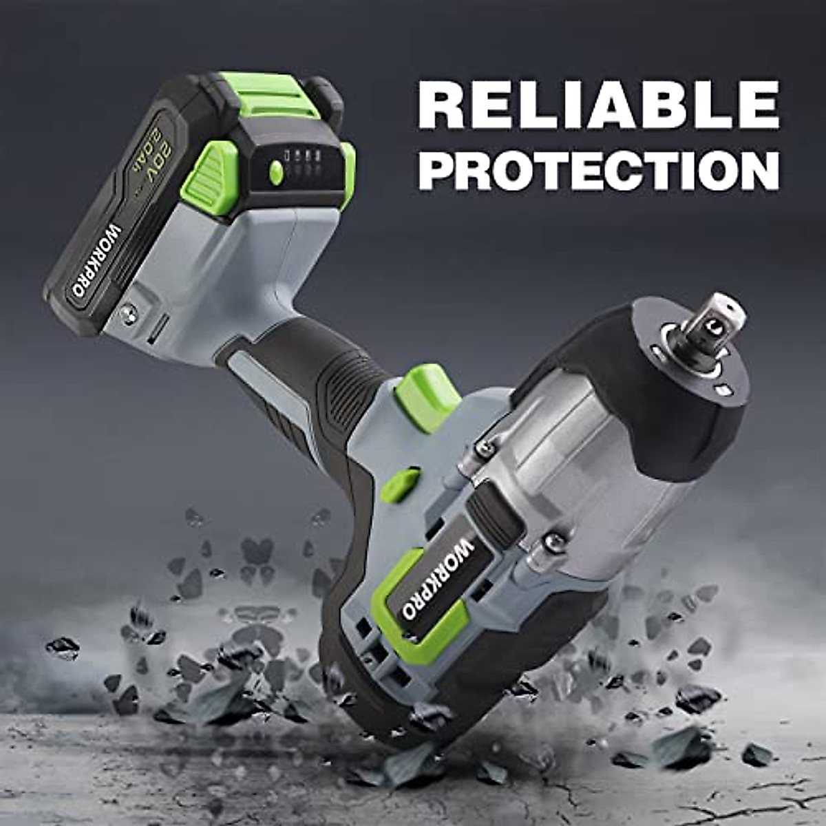 WORKPRO 20V Cordless Impact Wrench, 1/2-inch, 320 Ft Pounds Max Torque, 2.0Ah Li-ion Battery with Fast Charger, Belt Clip for Easy Carrying