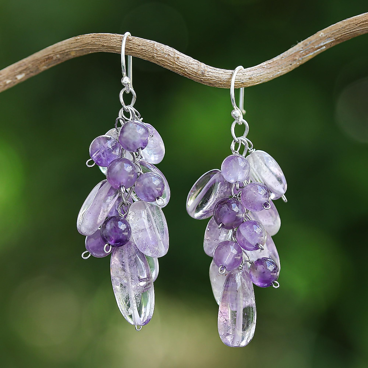NOVICA Artisan Handcrafted .925 Sterling Silver Cluster Earrings | Handmade Dangle Earring | Jewelry Dangle Earring | Amethyst Cluster Earrings | Beaded Dangle Earrings | Artisan Earrings