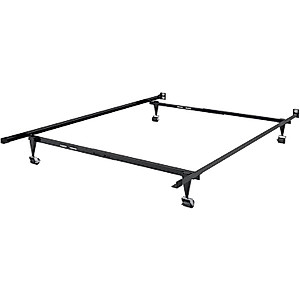 Liveasy Furniture Heavy Duty Adjustable Metal Full/Twin/Queen Size Bed Frame with Rug Roller Wheels (Twin/Full/Queen)