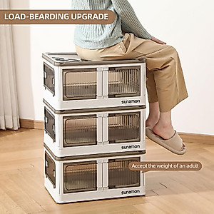 sunamon Storage Bins with Lids, Plastic Storage Bins with 5 Doors, 36Gal Closet Organizers and Storage Stackable Storage Bins Open Front Folding Storage Containers Bins, 4 Pack