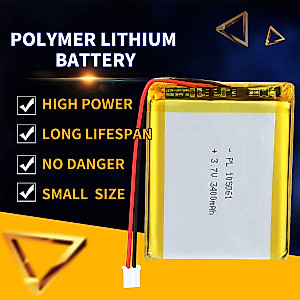 AKZYTUE 3.7V 3400mAh 105061 Lipo battery Rechargeable Lithium Polymer ion Battery Pack with JST Connector