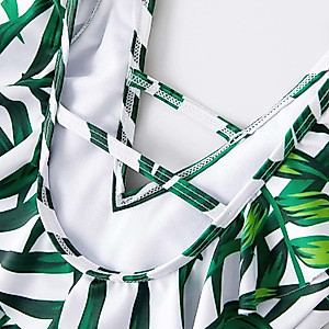 IFFEI Mommy and Me Swimsuit One Piece Leaves Printed Ruffle V Neck Bathing Suits Family Matching Swimwear Green Women: M