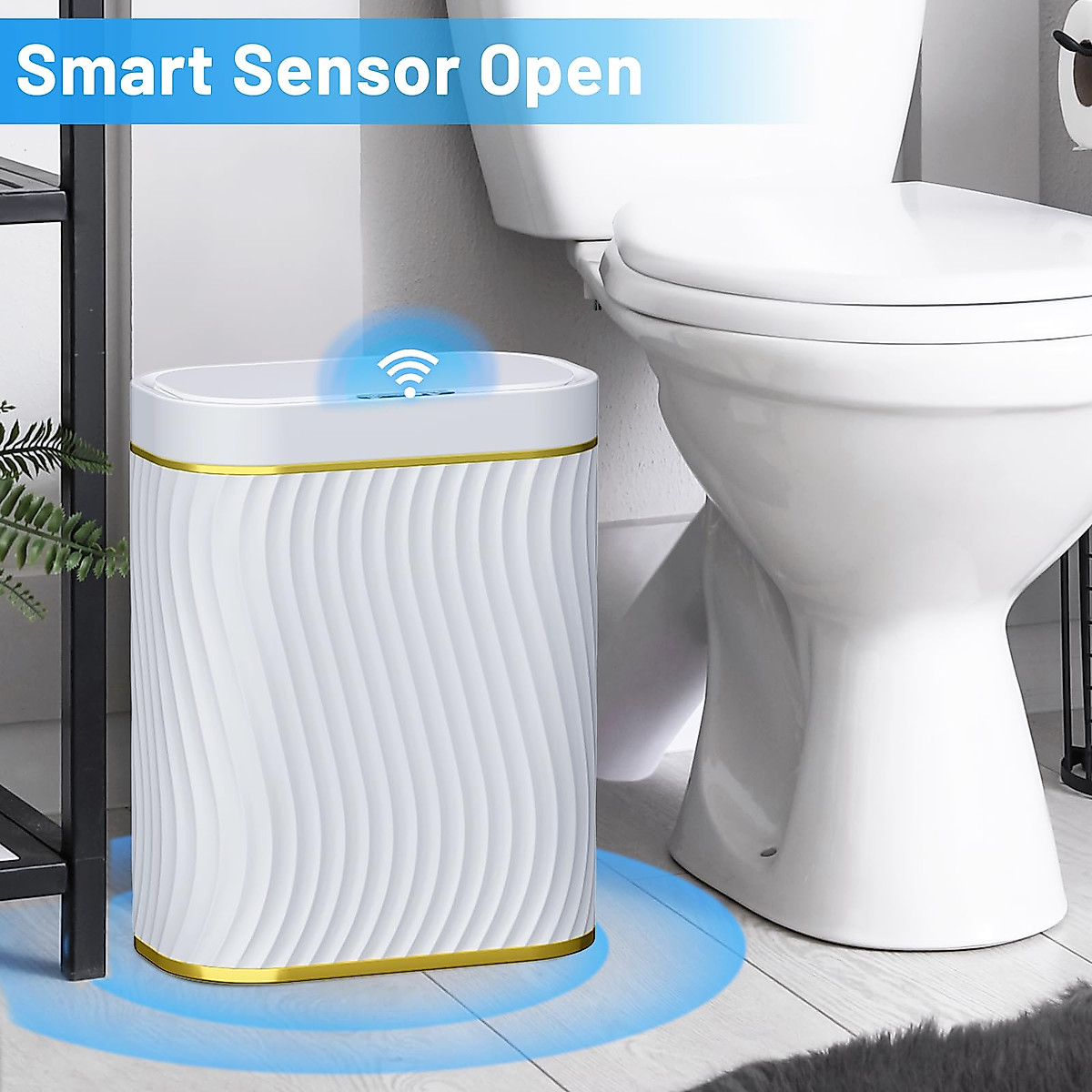 Bathroom Small Trash Can with Automatic Touchless Lid, 2.6 Gallon Smart Garbage Can Narrow Waterproof Trash Bin for Bedroom, Office, Living Room