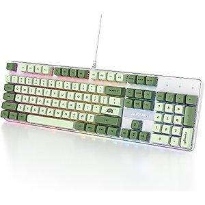 Fogruaden Full Size Mechanical Keyboard, Green Matcha Keyboard, Wired USB 104 Keys RGB Backlit Gaming Keyboard with Number Pad, Red Switches, NKRO Mechanical Keyboard for Windows Laptop PC Gamer