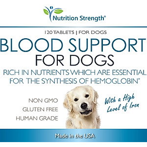 Nutrition Strength Blood Support for Dogs, Supplement for Anemia in Dogs, Promotes Red Blood Cell Health, with a High Level of Iron, Vitamin B12, Organic Spirulina and Purpurea, 120 Chewable Tablets