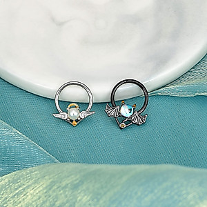 Stuppendux 2pcs 16G 1.2MM Stainless Steel Angel and Demon Piercing Septum Rings Pierced Nose Ear Cartilage Ring Couple Style Diameter 10mm