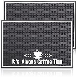 Hacaroa 2 Pack PVC Bar Mat 18" x 12", Non-Slip Coffee Mat Accessories Bar Service Spill Mat, Rectangular Dish Drying Mat for Kitchen Counter, Coffee Station, Restaurant, Gray
