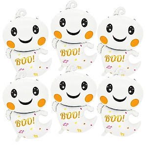 6 Pieces 30 Inches Large Halloween Ghost Foil Balloons, Cute White Ghost Mylar Balloons for Trick-or-Treating Party Supplies Boo Baby Shower Birthday Decorations