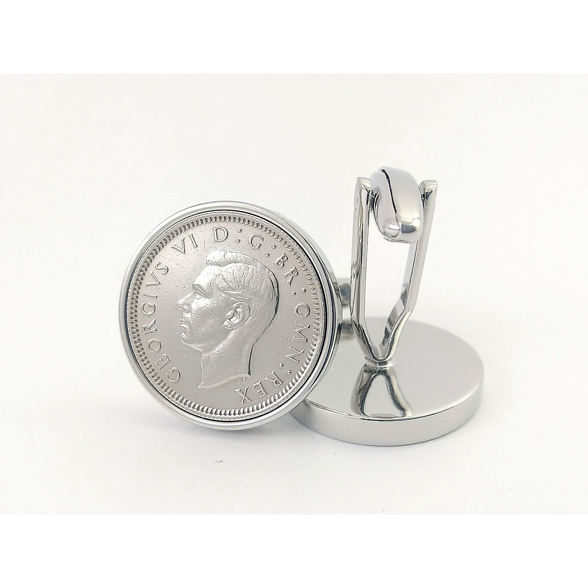 Worldcoincufflinks Cufflinks Rhodium Plated 1948 English Sixpence Cufflinks 1948 Birthday Present