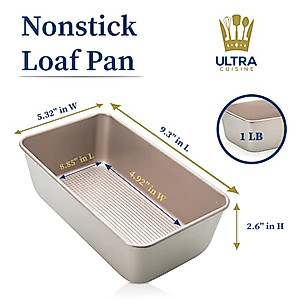 Ultra Cuisine Nonstick Bread Pan - 9.5x5 inch Loaf Pan, 1 lb - Easy Clean, Quality, Durable Bread Tin for Oven Baking Quick Bread, Meatloaf, Banana Bread, Cake - Easy Release, PFOA & PTFE Free Coating