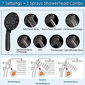 Hygie Rinse Rain Shower Head with Handheld Head High Pressure 10" Rainfall Showerhead+7-Spray Handheld Head Combo, 11" Shower Extension Arm, 71" Hose, 3 Settings Diverter, Oil Rubbed Bronze
