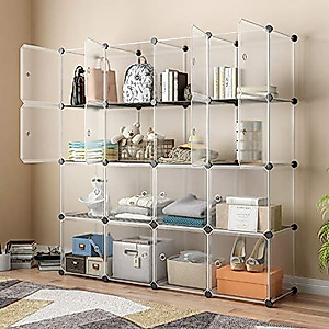 KOUSI Portable Storage Cube Organizer Cube Storage Shelves Cube Shelf Room Organizer Clothes Storage Cubby Shelving Bookshelf Toy Organizer Cabinet (Transparent, 4x4 Cubes)