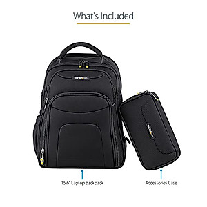 StarTech.com Unisex Backpack Ergonomic Computer Bag with Removable Accessory Case-Laptop/Tablet Pockets-Nylon, Black, 15.6" Professional IT Tech Work/Travel/Commute (NTBKBAG156)