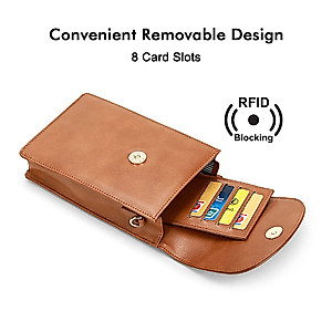 nuoku Crossbody Phone Bag for Women, Mini Crossbody Purse, Small Phone Wallet Crossbody with Removable Card Holder, Brown