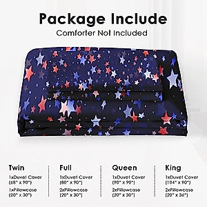Duvet Cover Full Size, 4Th of July American Bedding Set with Zipper Closure for Kids and Adults, Red Blue Patriotic Comforter Cover with 2 Pillow Shams for Bedroom Bed Decor