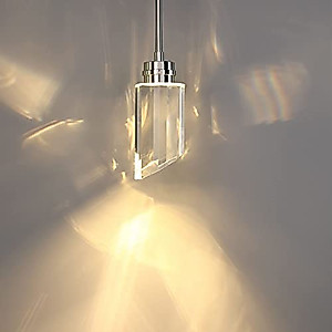 MOTINI Cylinder Pendant Light Clear Handmade Crystal 8W LED Polished-Nickel Modern Style Lighting Fixture (ETL Listed) Hanging Lights for Kitchen Island Dining Room Hallway Interior
