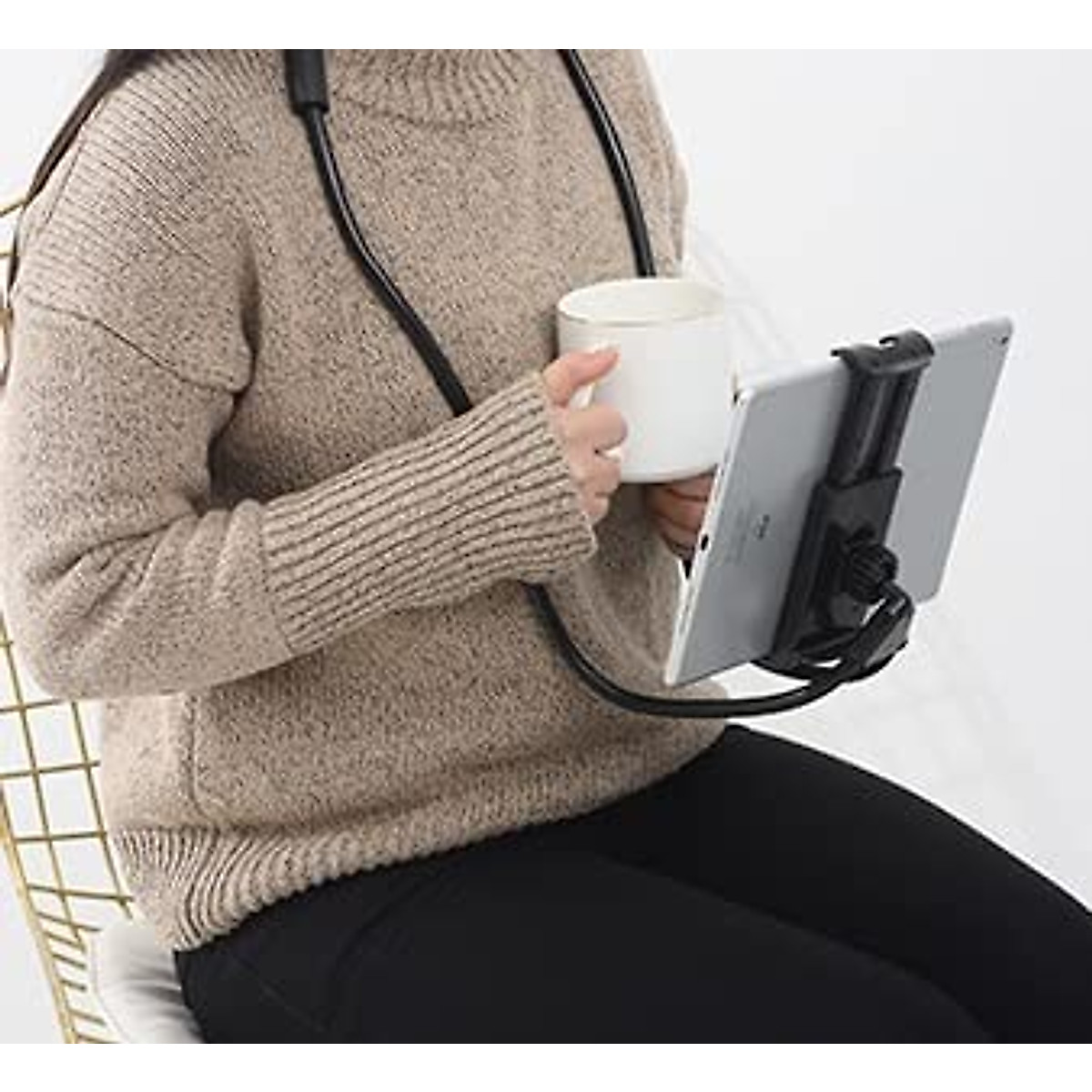 Cell Phone Stand Hanging on Neck Upgraded-Gooseneck Phone Holder-360 Rotation Tablet Mount Bracket-Angle Holder-Flexible Mount Stand-Lazy Bracket