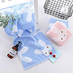 Kissvian 2 Pack Pure Cotton Bathroom Hand Towel Set, Cartoon Rabbit Pattern Face Towels, Soft and Absorbent Washcloths for Hand Face Bath Spa, Size 13.4" x 28.4"