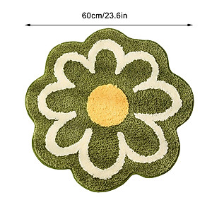 MSUIINT Flower Shaped Rug, Round Bedroom Bedside Blanket Carpet, Aesthetic Cute Flower Round Area Rug, Non Slip Circle Soft Fluffy Flower Rug Indoor Floor Mat(Green)