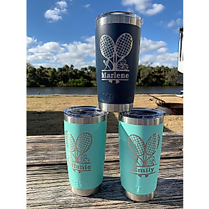 YETI Tumbler Female Tennis Design w/Name, Laser Engraved Yeti Rambler Stainless Steel Travel Mug - NOT A STICKER!