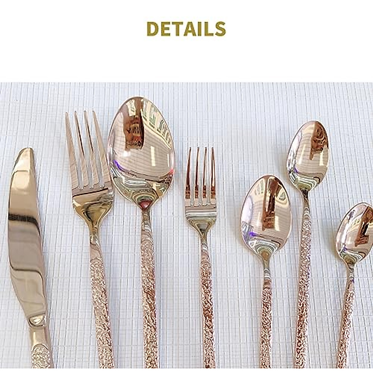 Silverware Set Flatware Rose Gold Hammered Cutlery Utensil Food-Grade Stainless Steel，Home Restaurant Small Business,Mirror Finish Tableware 24 Piece Service for 6