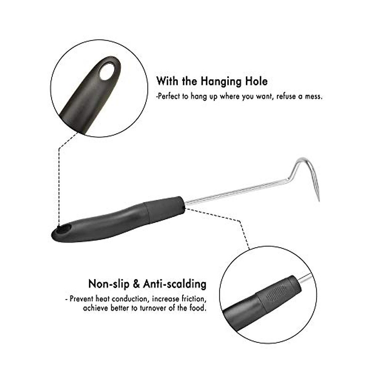 Skyflame 12-inch Food Flipper, Stainless Steel BBQ Meat Turner Hook for Turning Bacon Steak Meat Vegetables Sausage Fish and More - Replaces Grill Spatula Tongs & BBQ Fork