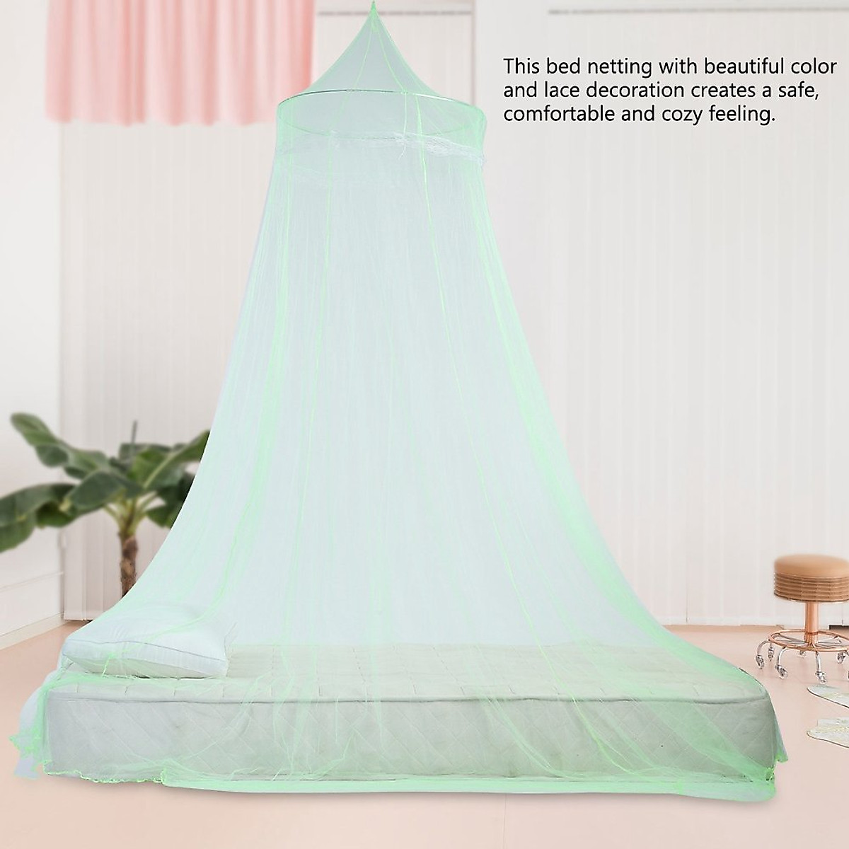 Bed Netting Elegant Ruffle Lace Bed Canopy for Little Princess Baby Children (Green)