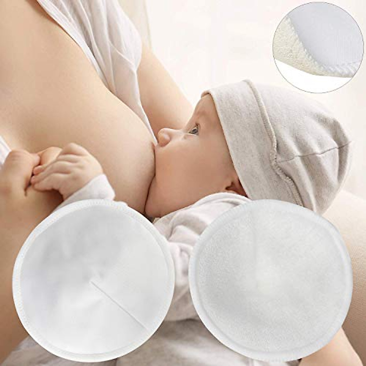 12pcs Bamboo Nursing Breast Pads with Laundry Bag - Contoured Leak-Proof Breastfeeding Nipple Pad for Maternity, Reusable Nipple Covers for Breast Feeding (Pastel Touch, 4.5 inch)
