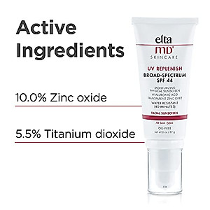 EltaMD UV Replenish Daily Face Sunscreen Broad-Spectrum SPF 44 Protection, Mineral, Oil Free, Water-Resistant Zinc Oxide, Facial Sunscreen for Sensitive Skin 2 oz.