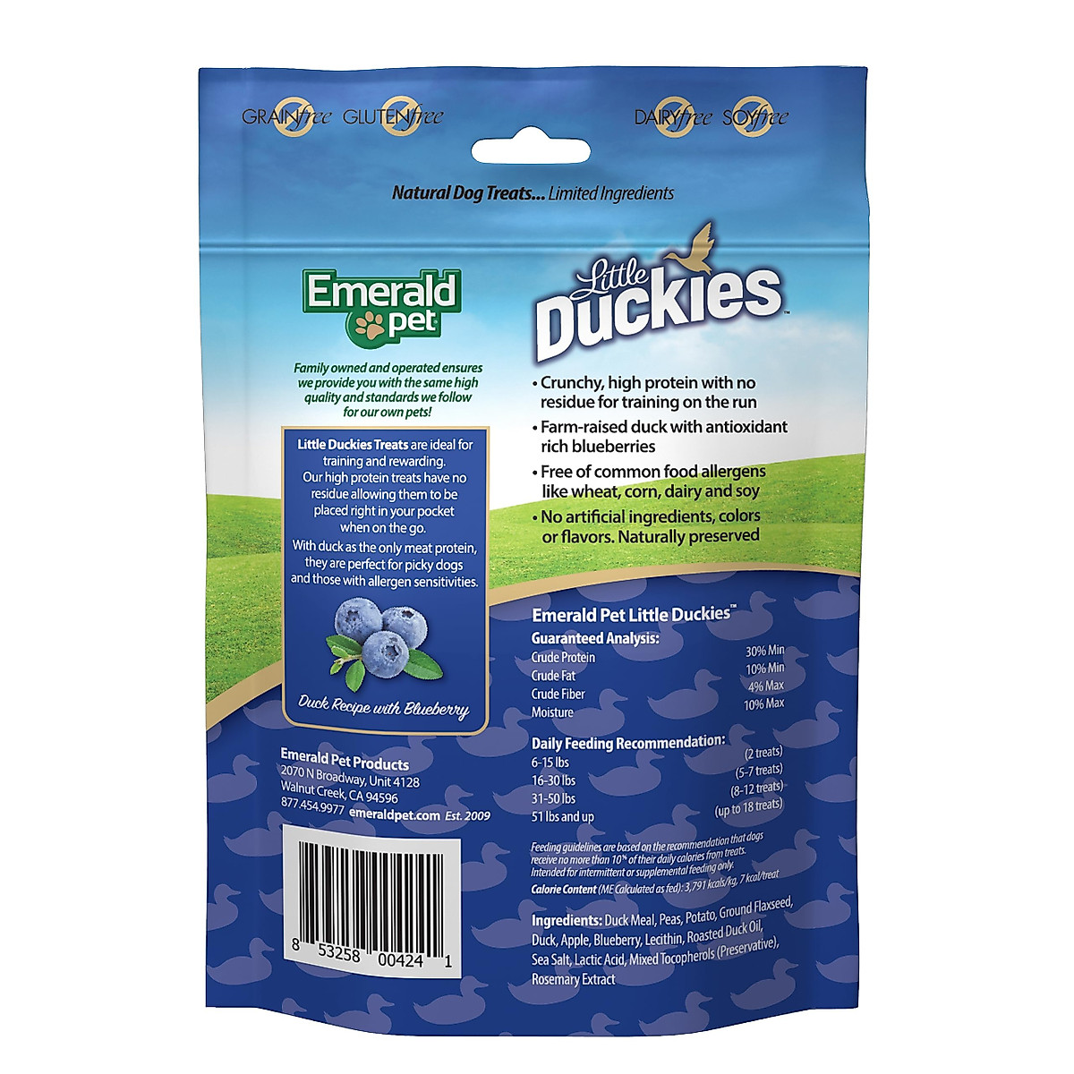Emerald Pet Little Duckies Crunchy Natural Roasted Duck Dog Treats, Made in USA