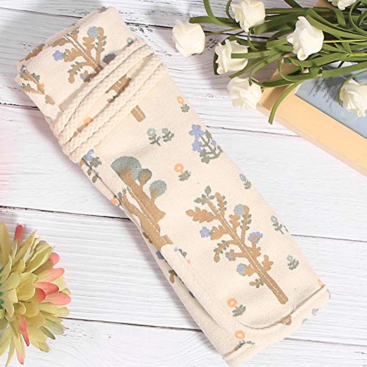 Hztyyier 20 Slots Artist Paint Brushes Holder with Roll Up Canvas Painting Brushes or Pencil Holder Organizer for Colored Pencils Art Supplies