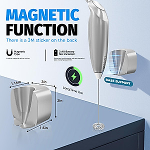 Laposso Magnetic Base Milk Frother Wand with Stand Battery Operated (not incl.) Handheld Electric Matcha Whisk Drink Mixer for Coffee, Latte, Hot Chocolate Gifts for Men Women Mom (Silver)