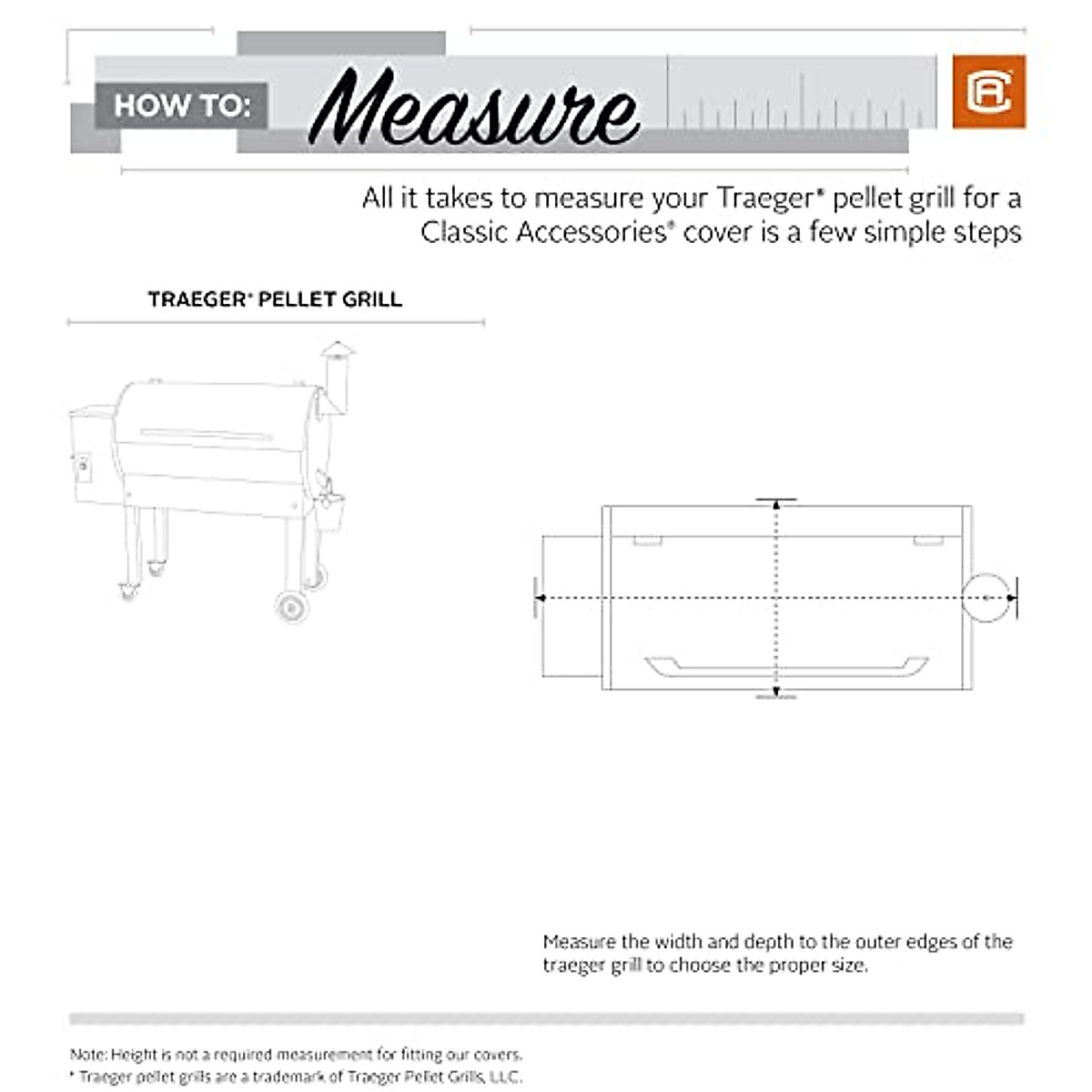 Classic Accessories Veranda Water-Resistant 41 Inch Traeger Pellet BBQ Grill with Exhaust Arm Cover