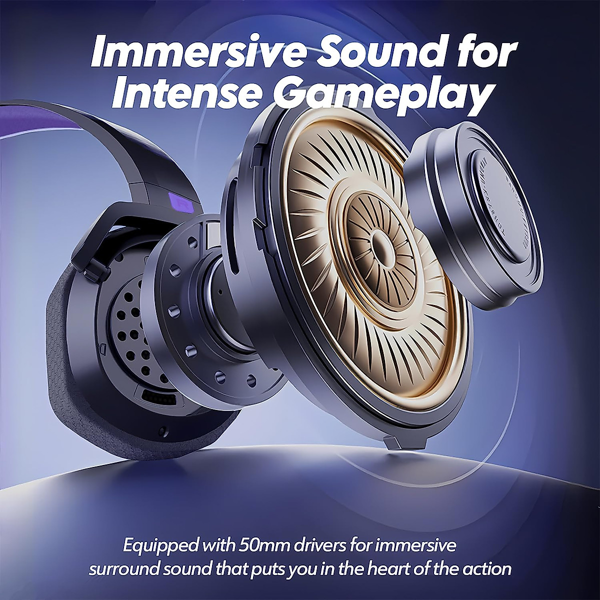 NUBWO G06 Dual Wireless Gaming Headset with Microphone for PS5, PS4, PC - 23ms Low Latency Audio - 100-Hour of Playtime - 50mm Drivers (Black-Purple)