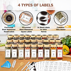 Aliggbent Spice Jars with Lable, 36 Pcs 4 oz Glass Spice Jars with Bamboo Lids, Spice Containers Bottles, Glass Seasoning Jars with Shaker Lids, Collapsible Funnel, for Spice Racks, Pantry,Cupboard