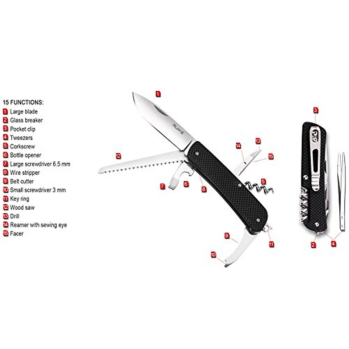 Ruike Small Camping Knife Kit Multitools 15 in1 EDC Folding Tactical Pocket Knife for Men Women Gifts mini Hiking Gear 17c27 Cool Steel Multipurpose Utility Screwdriver Wood Saw Set M32-B