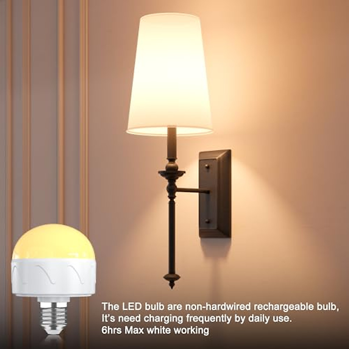 2Pack Rechargeable Light Bulbs with Remote E26/E12 Battery Operated Light Bulb 2200mAh, 3 Color Temperatures/Timer/Dimmer/Color Changing Puck Lights with Remote, Cordless Light Bulb for Non-Hardwired