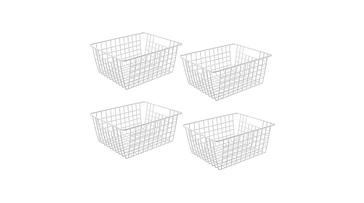 14" White Wire Storage Baskets for Freezer & Pantry Organization