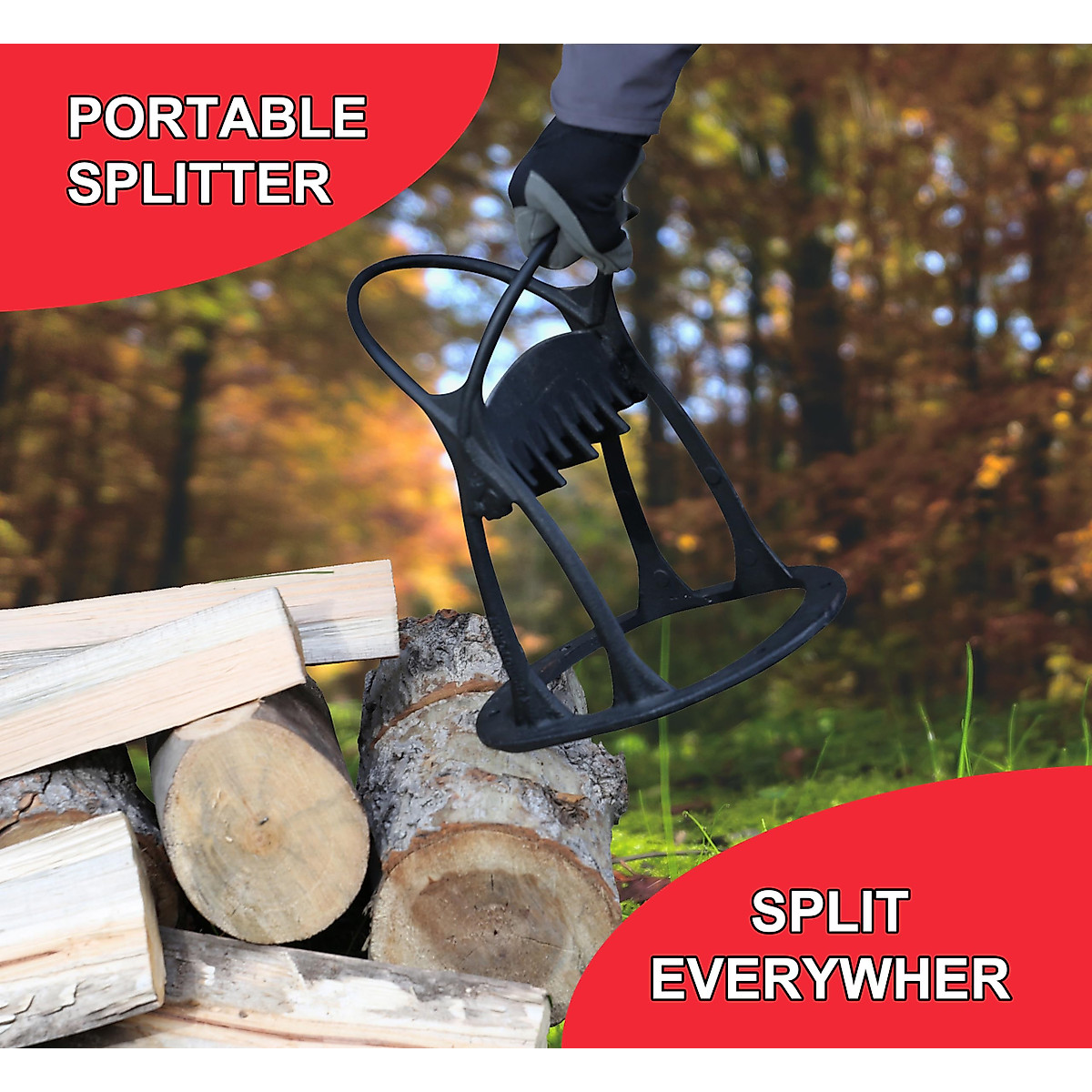 Kindling Splitter, Wood Splitter, Log Splitter, Manual Log Splitter, Firewood Splitter, Full Body Made from CAST Steel, Black