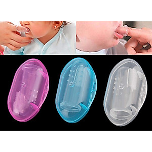 AKOAK 1 Pack Useful Baby Finger Toothbrush Soft Silicone Baby Training Toothbrush with Storage Box, Baby Teeth Cleaning Massage Oral Care (Pink)