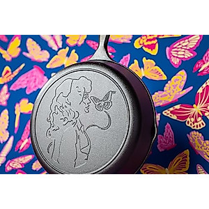 Lodge 10.25 Inch Dolly Parton Pre-Seasoned Cast Iron Stamped Skillet - Signature Teardrop Handle - Use in the Oven, on the Stove, on the Grill, or Over a Campfire, Black