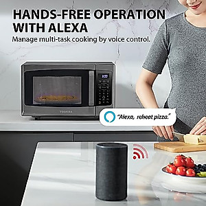 TOSHIBA ML-SEM23P(BS) Smart Countertop Microwave, Voice Control with Alexa, Free Recipes in APP, Kitchen Essentials, Mute Function & ECO Mode, 900W, 0.9 Cu Ft, With 10.6" Turntable, Black Stainless Steel
