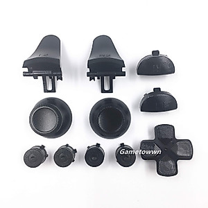 Aluminium Metal Full Set Button ABXY D-pad Direction Key L1 R1 L2 R2 Trigger Buttons Joysticks Thumb Sticks Cap for PS4 Slim PS4 Pro JDS-040 JDS 040 Controller-Black