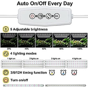 White Grow Light Strips for Indoor Plants, Moya Std 16in 6000K T5 Plant Light Full Spectrum Cabinet Grow Lamp with 240 White & Red LEDs, Auto ON/Off 3/6/12h Timer & 5 Brightness for Houseplants