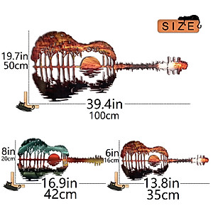 QZFSL 39' Music Guitar Metal Wall Art Decor Iron Guitar Custom Sunset Sign for Music Lovers Gift Musician for Home Bedroom Living Room Garden (Orange)