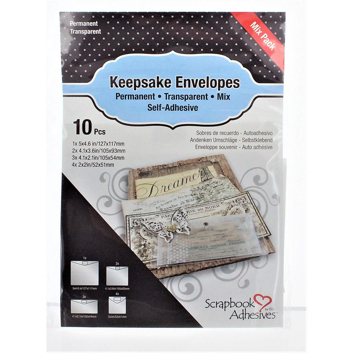 Scrapbook Adhesives Keepsake Envelopes 10/Pkg-4 Small, 3 Medium, 2 Large & 1 Jumbo
