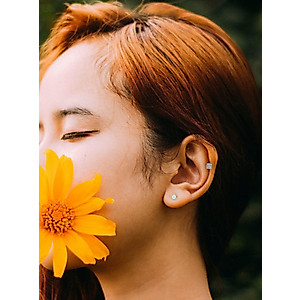 CASDAN 12 Pairs Surgical Steel Flatback Stud Earrings for Women Men CZ Opal Pearl Screw Back Earrings Cartilage Earrings Sleep Hypoallergenic Earrings for Sensitive Ears